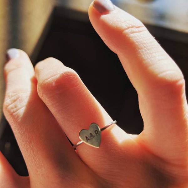 Initial Ring. Gold Heart Ring. 14k Gold Filled Stacking RING. Custom ...