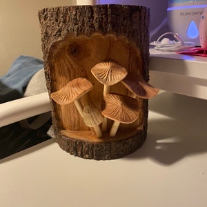 Wild Mushrooms Sculpture, Tree Bark Art, Wooden Statue, Exotic, Hand ...