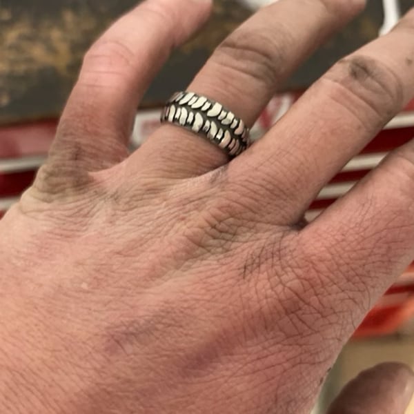 Mens Mud Bogger Tire Tread Wedding Ring - Wide Design - Sterling Silver ...