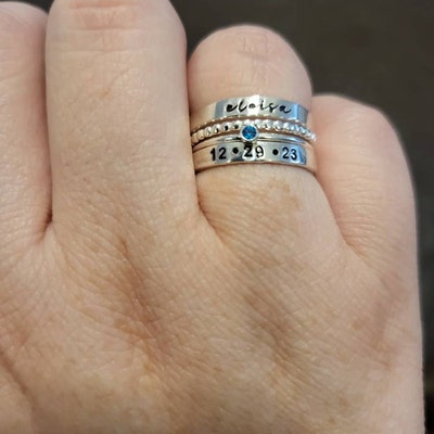 Silver Class Ring Set, TWO School Color Rings, Sterling Silver Modern ...