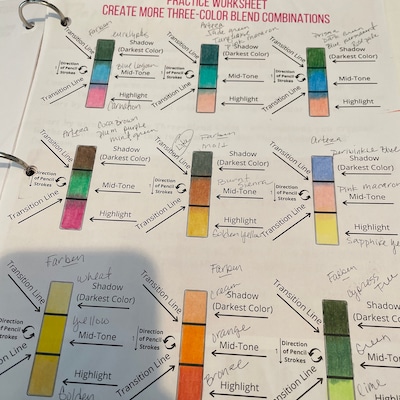 Colored Pencil Combinations Worksheet Three Color Blend - Etsy