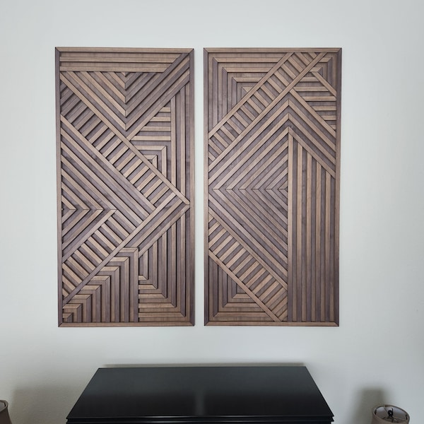 Modern Wood Wall Art Set | Large Modern Wood Wall Hangings | Geometric ...