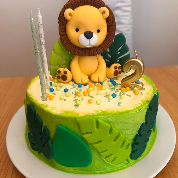 Jungle Safari Cake Topper Set – Edible Fondant Lion, Animals, Name ...