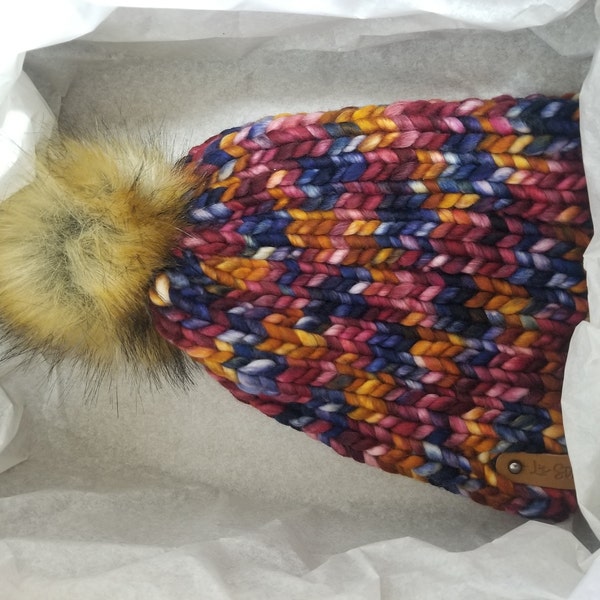 Red Tonal 100% Merino Wool Knit Hat Entangled Beanie Adult Size ...