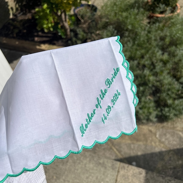 Personalised Wedding Handkerchief, Scalloped Edge Embroidered ...