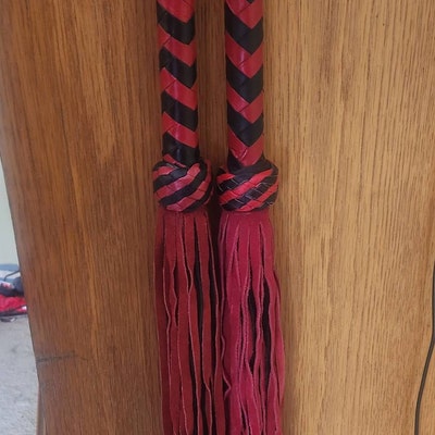 50 Falls Real Genuine Cowhide Suede Leather Flogger Red & Black Heavy ...