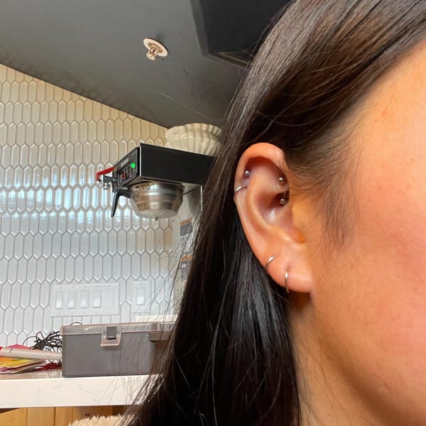 14K Solid Gold Vertical Helix Piercing/hidden Rook Dangle Earring ...