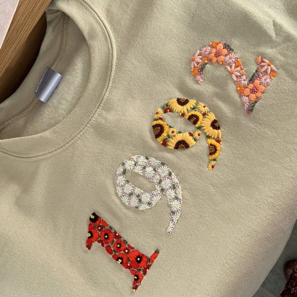 Custom Hand Embroidered Date Sweatshirt: Personalized Number Design, S ...