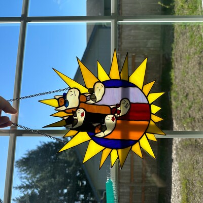 Bonfire Stained Glass Panel Suncatcher Picture Mountains Hill - Etsy