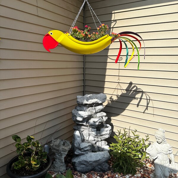 Sunny Parrot Hanging Planter: Colorful Bird Garden Decor - Etsy