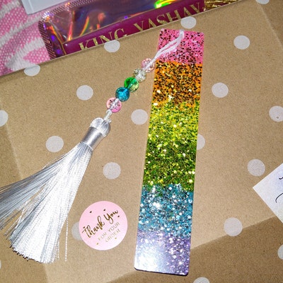 Pastel Rainbow Glitter Gradient Bookmark With Bead Tassel Colorful ...