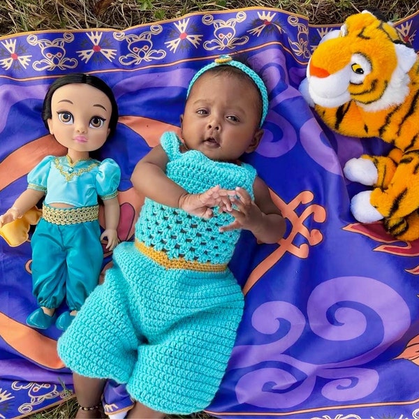 Crochet Disney's 'jasmine' Inspired Princess Jumper With Slippers Size ...