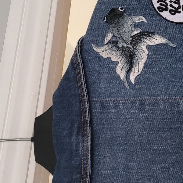 One Pair of Grey Colour Fish Sew on Embroidered Patch Appliqués Badge ...