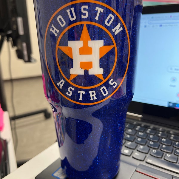 Personalized Glittered Houston Astros Tumbler - Blue Glitter - Custom ...