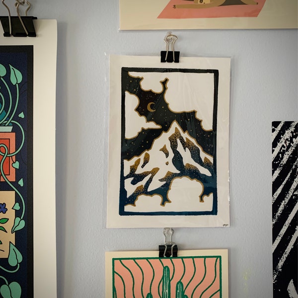 Starry Mountains Block Print - Etsy