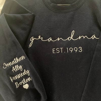 Custom Grandma Sweatshirt With Grandkids Names on Sleeve, Personalized Granny Hoodie, Gramma ...