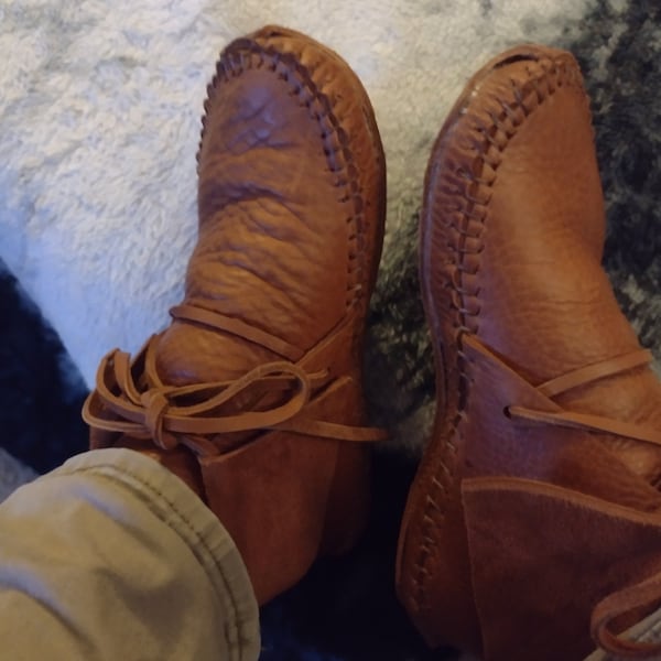 Custom Handmade Bullhide Leather Moccasins: Tobacco Brown, Triple-soled ...
