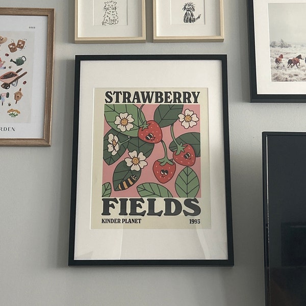 Retro Strawberry Poster, Botanical Print, Flower Market Poster, Flowers ...