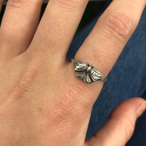 Sterling Silver Moth Ring Celestial Moth Ring Celestial Jewelry Moon Moth Ring Witch Ring Witch ...
