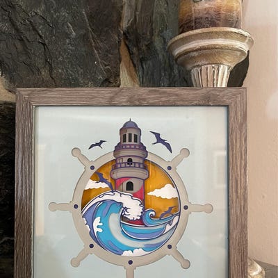 3D Lighthouse SVG, Shadow Box Template, 3D SVG Shadowbox, Layered ...