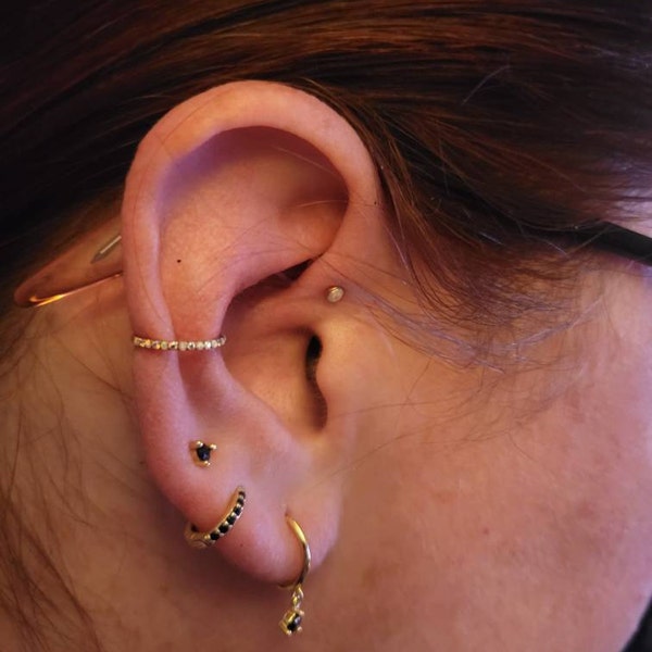 NEW 14K Solid Gold Vertical Helix Chain Piercing Unique Gold Barbell ...