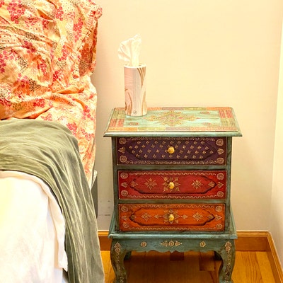 Wooden Indian Bedside Table With 3 Drawers, Nightstand, Side Table ...