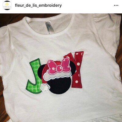 Christmas JOY Minnie Machine Embroidery Applique Approximate 4x4 5x5 ...