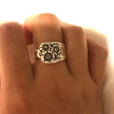 Spoon Ring April Shiny Round 1950 Bridal Gift Sunflower Silverware ...