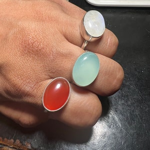 Elegant Rectangle Cushion Cut Aqua Blue Chalcedony Boho Ring Sterling Silver Statement Ring ...