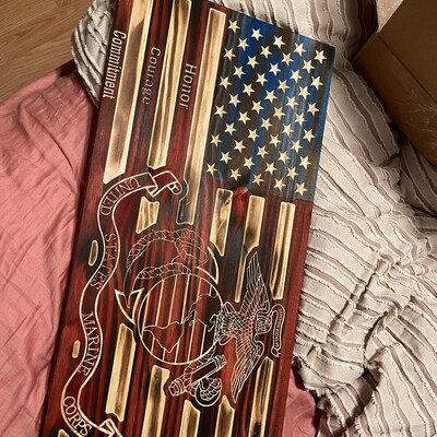 Rustic Honor Courage Commitment Marine EGA Flag Custom Made From Pine ...