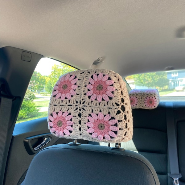 Car Headrest Cover,handmade Crochet Headrest Cover,sunflower Headrest ...