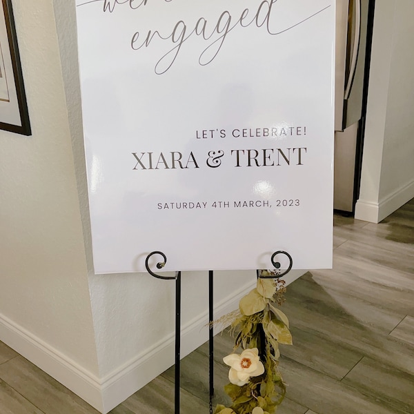 Engagement Party Sign Template Minimalist, Elegant Script We’re Engaged ...