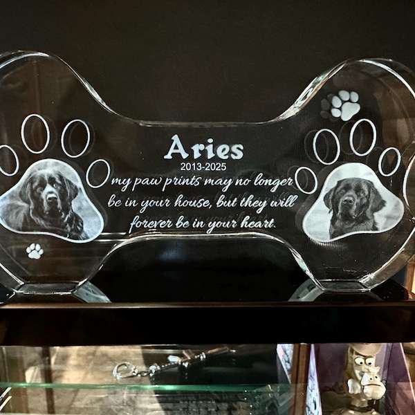 Personalized Pet Memorial Gift, Custom Pet Photo Glass Engraved, Pet ...