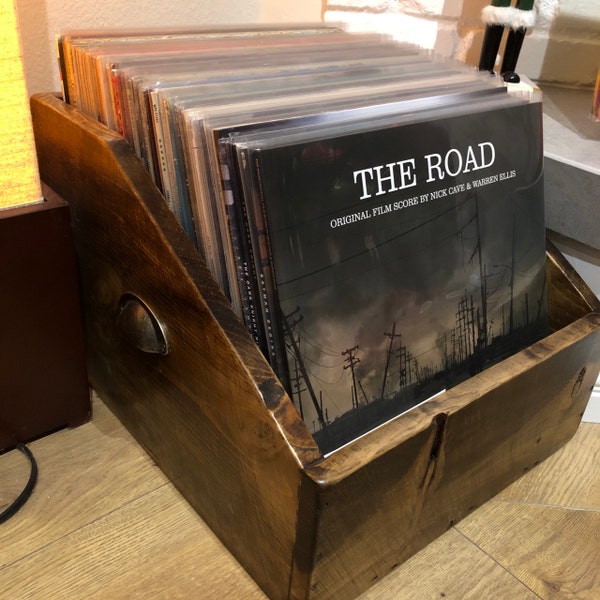 Vinyl Record Storage Box | Reclaimed Wood Album Display Crate | Rustic ...