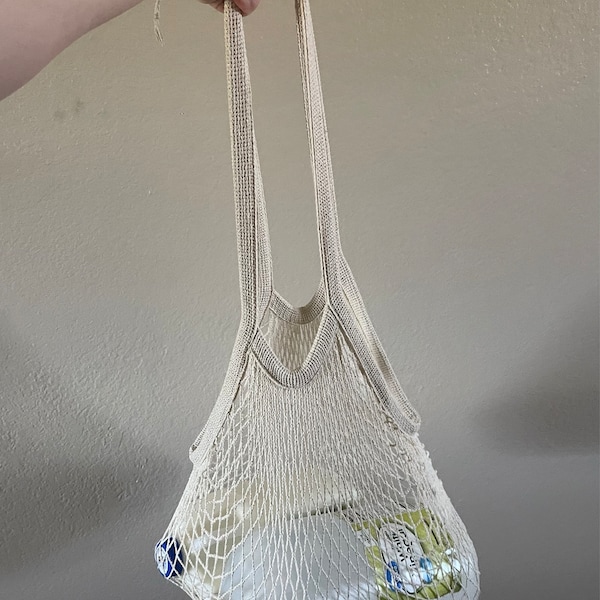 4 Foldable Lightweight Market Bag, Fishnet Reusable Cotton Tote Bags ...