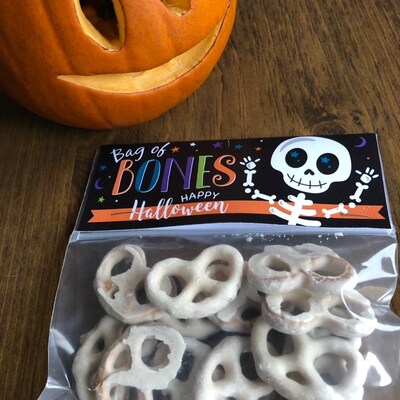 Skeleton Treat Bag Topper, Bag of Bones Bag Topper, DIGITAL EDITABLE ...