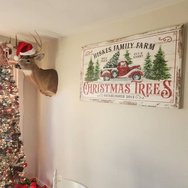 Personalized Christmas Tree Farm Sign, Large Christmas Wall Art Vintage ...