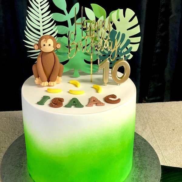 Monkey Cake Topper Baby Shower Birthday Christening Baptism Jungle Zoo ...