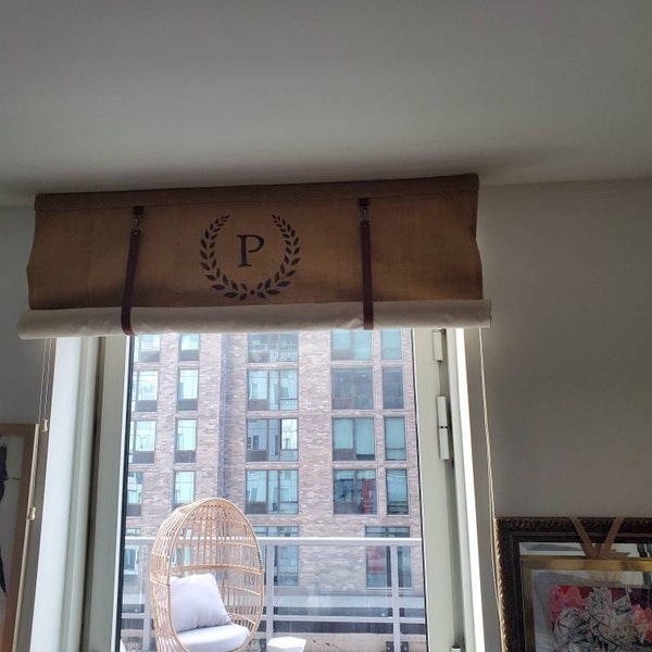 Roll up Swedish Blind Curtain, Custom Widths, Natural Canvas With Faux ...