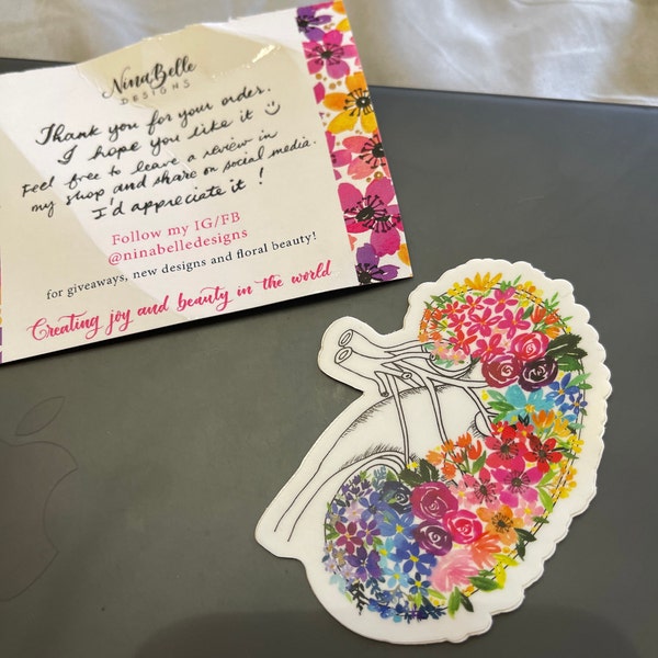 Anatomical Kidney Floral Vinyl Sticker. Vinyl Decal, Laptop Sticker ...