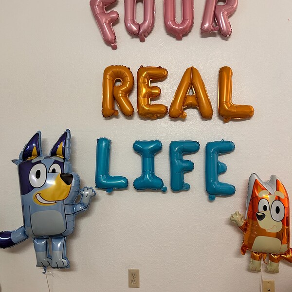 Four Real Life Letter Balloon Kit 4th Birthday Party Decorations Bluey ...