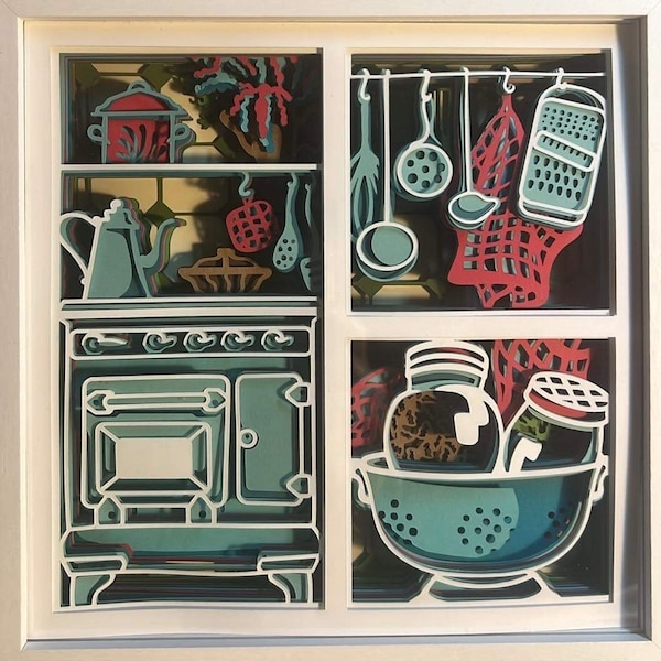 3D Kitchen SVG EPS, Cooking Shadow Box, Layered Cardstock Oven ...