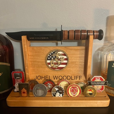 USMC Rank Insignia Personalized Ka Bar Knife Display, Marine Corps Once ...