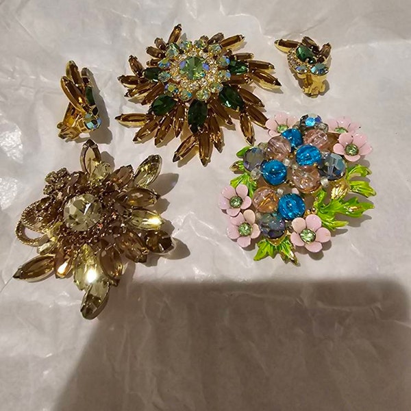 Rhinestone Cluster Clip Earrings, Red, Purple, Blue, and Green Bezel ...