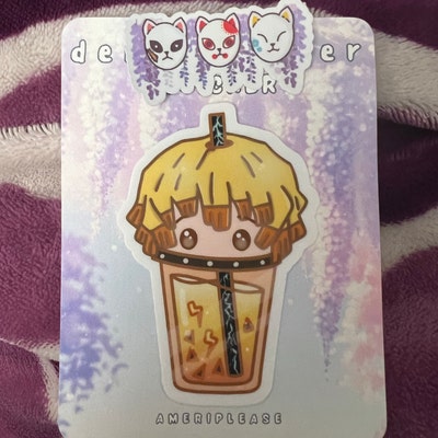 Demon Fire Breathing Anime Boba Drink Sticker Thick Weatherproof ...