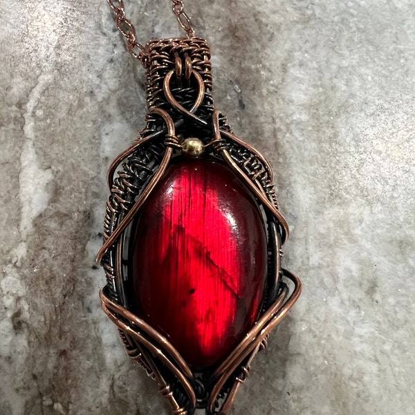 Red Fire Labradorite Pendant Copper Wire Wrapped Pendant Handmade ...