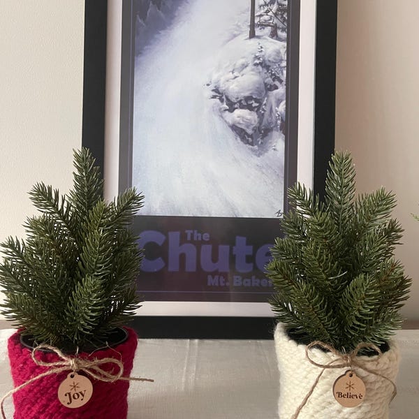 Mini Farmhouse Faux Christmas Tree Crochet Planter Sweater Cozy Winter ...