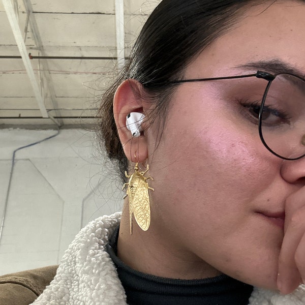 Handmade Giant Cicada Earrings // Made in USA // Gold Plated Ear Wires ...
