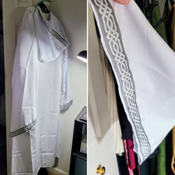 Adult Celtic Robe With Jacquard Trim & Hood | Medieval Sorcerer Cloak ...