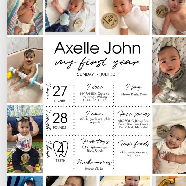 EDITABLE First Birthday Milestone Sign, Modern 1st Birthday Milestone ...